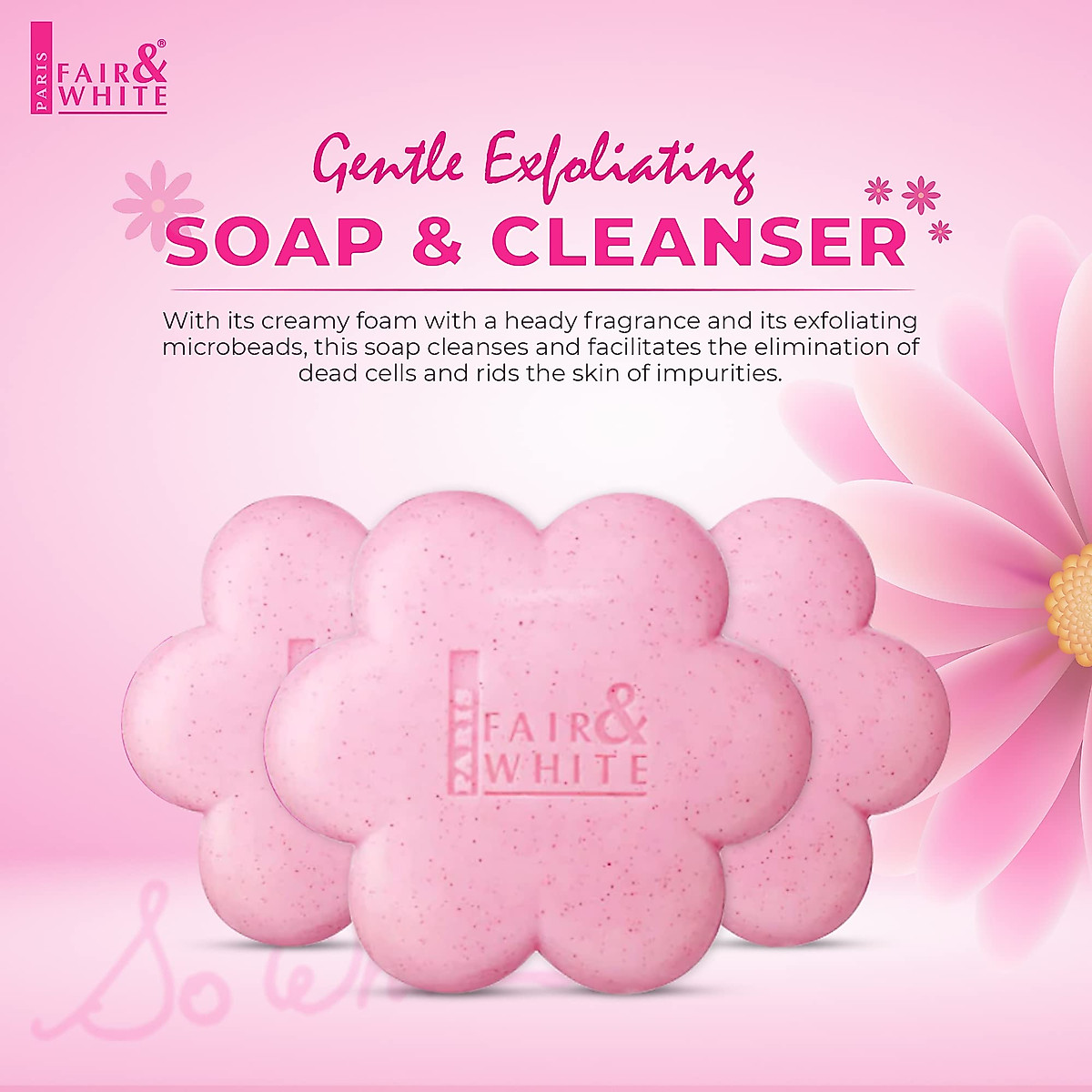 Fair & White So White Skin Brightening Soap - 200g / 7 oz - Exfoliating Soap, Helps to Reduce Blemishes on: Body, Knees, Underarms, Armpit