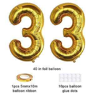 Xihuimay Number 33 Balloons 40 inch Digital Balloon Alphabet 33 Birthday Balloons Digit 33 Helium Balloons Big Balloons for Birthday Party Supplies Wedding Bachelorette Bridal Shower, Gold Number 33
