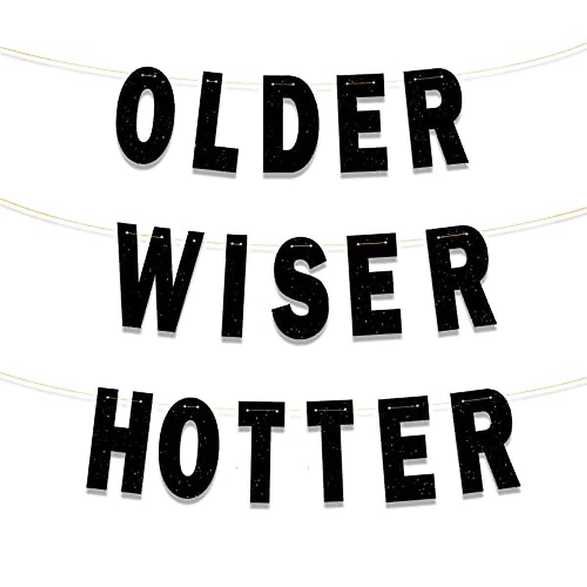 Ushinemi Black Older Wiser Hotter, Funny Birthday Banner for Men Women, Glitter Birthday Party Decorations