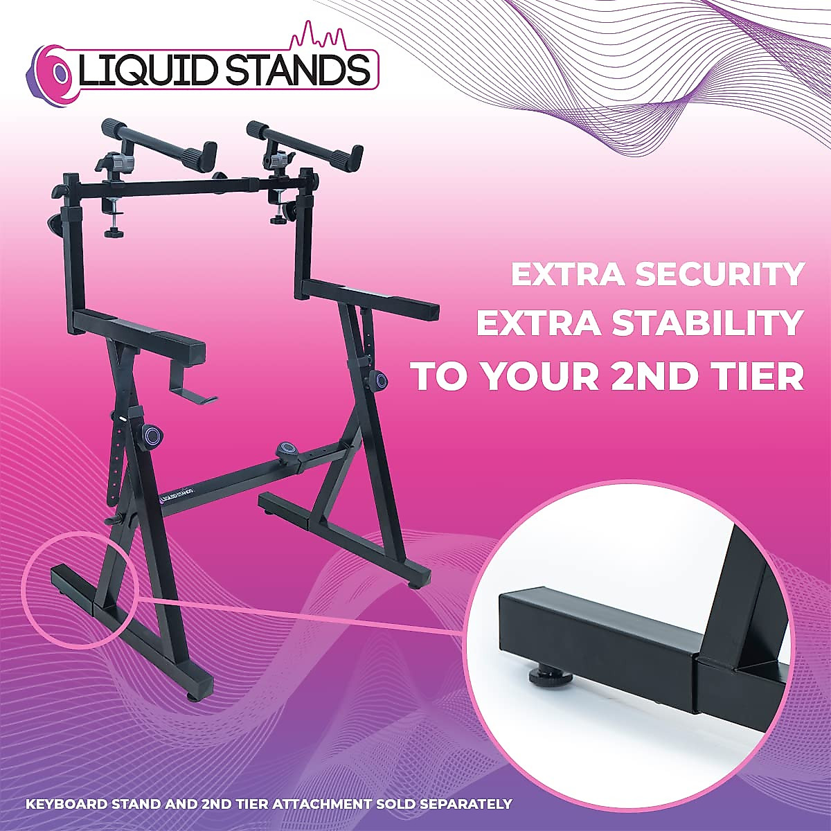 Liquid Stands Piano Stand Extender for Extra Security and Durability for 2-Tier Keyboard Stand - Extender for Wider Base to Keep Keyboard Stand Stable