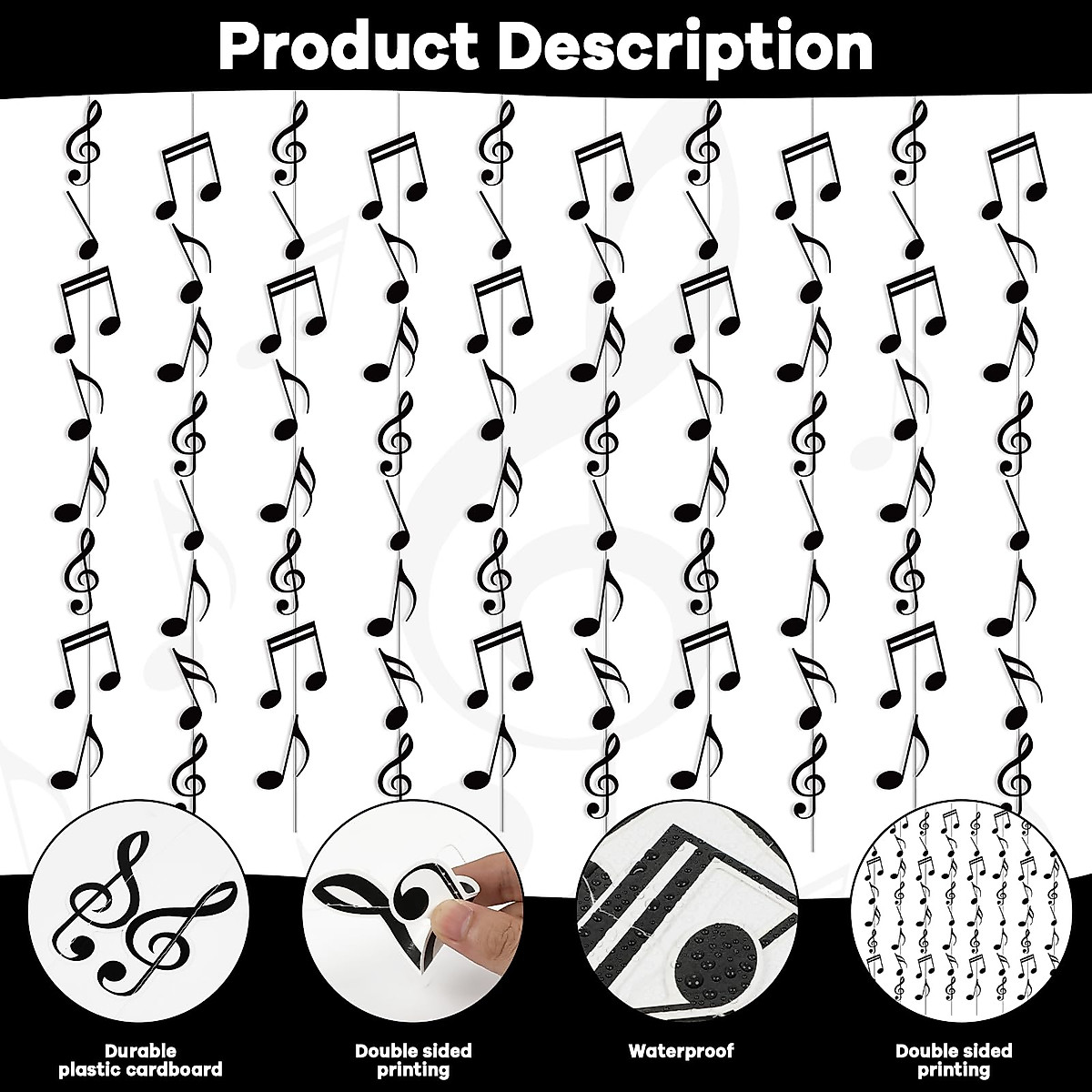 12 PCS Musical Note Banners Music Themed Party Decorations Hanging Swirl Musical Notes Garland Kit Music Note Paper Cutouts for Music Concert Music Themed Birthday Wedding Baby Shower Party Decor