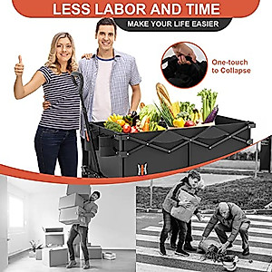 Navatiee Collapsible Folding Wagon, Wagon Cart Heavy Duty Foldable with Two Drink Holders, Utility Grocery Wagon for Camping Shopping Sports, S2