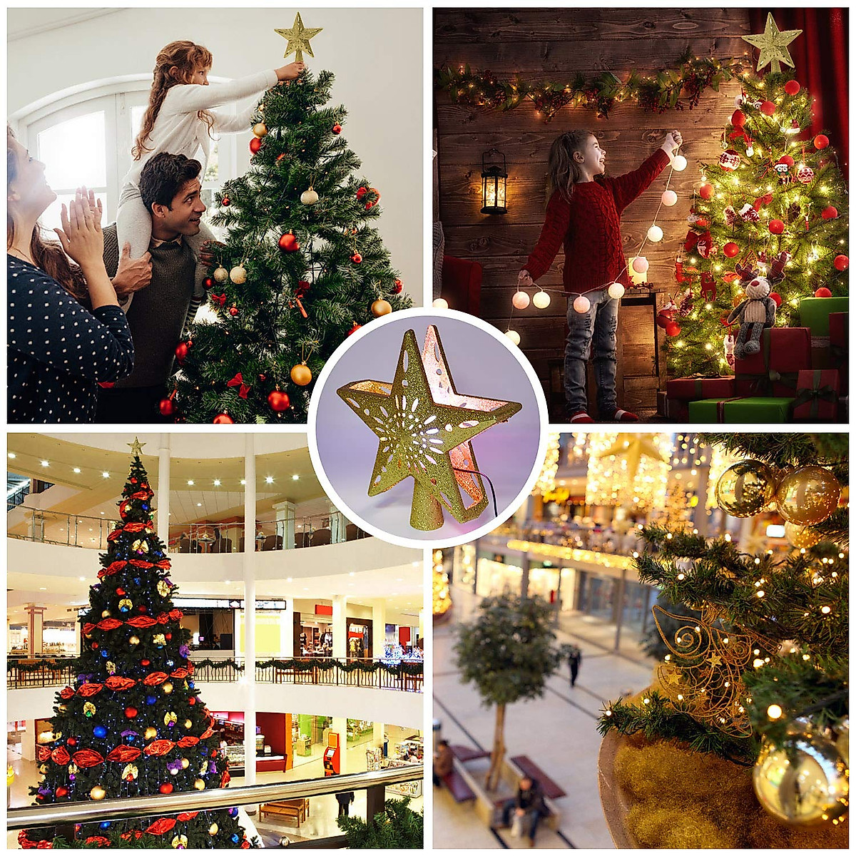 YOCUBY Star Christmas Tree Topper Lighted with Built-in Rotating Magic Ball, Christmas Decoration, LED Treetop Projector for Crown Christmas Tree, Xmas/Holiday/Winter Home Wonderland Party Ornament