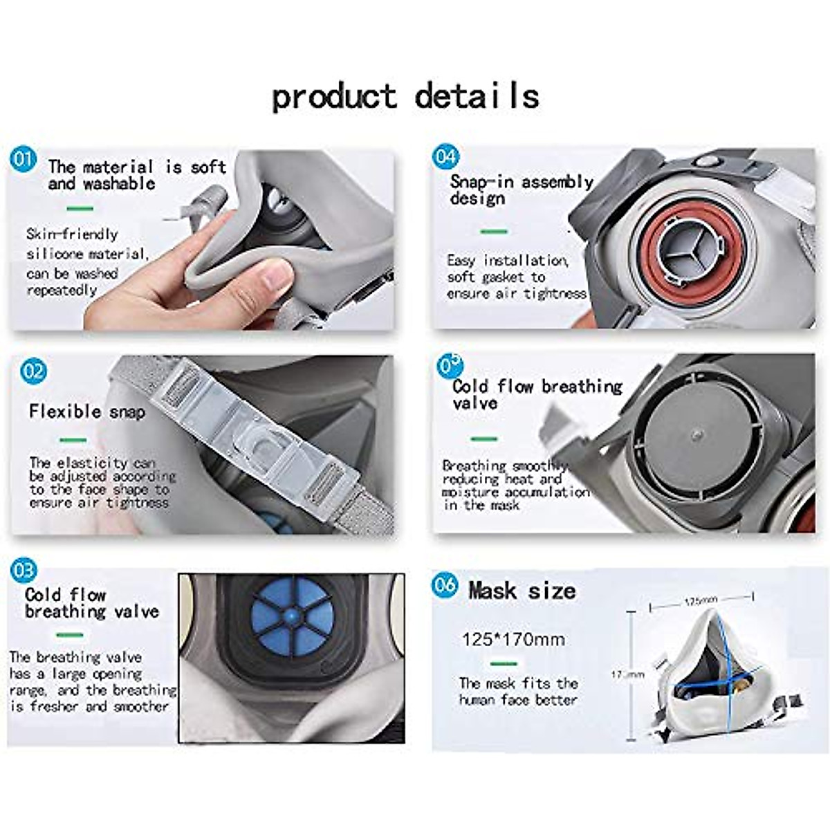 Reusable Face Cover Set for Painting Against Dust/Organic Vapors/Smells/Fumes/Sawdust/Asbestos Suitable for Painting,Staining,Car Spraying,Sanding and Cutting,Large