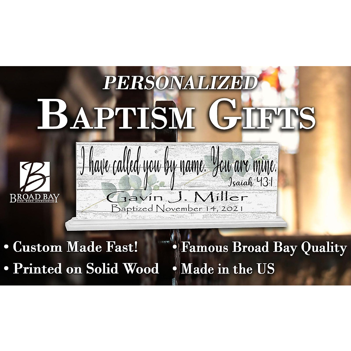Baptsim Gift For Boys or Girls Personalized Christening Plaque Keepsake Present Bible Verse With Child's Name and Baptism Date (Called By Name)