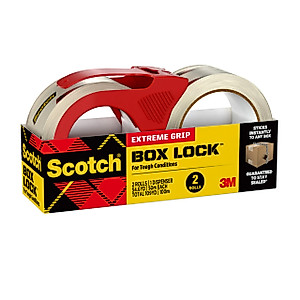 Scotch Box Lock Packaging Tape, 2 Rolls with 1 Refillable Dispenser, 1.88 in x 54.6 yd, Extreme Grip, Sticks Instantly to Any Box