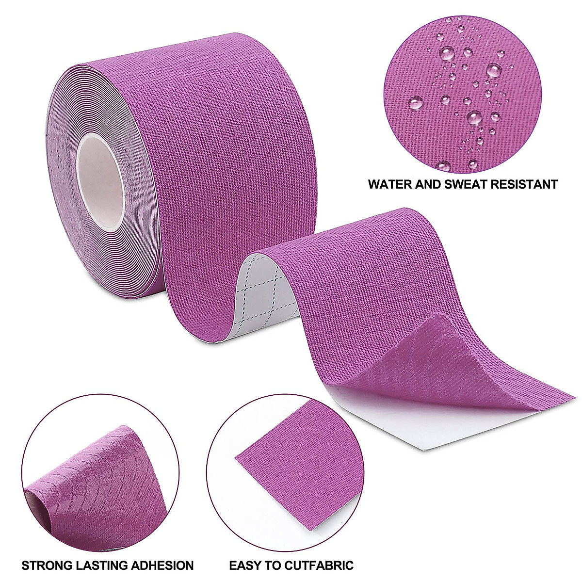 Kinesiology Tape (3 Uncut Roll) Kinetic Tape 16.4 ft Waterproof Athletic Sports Tape Physio Tape for Knees, Shoulder, Ankles, Elbow, Pain Relief,Joint Support (Purple)