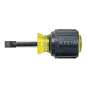 Klein Tools 600-1 5/16-Inch Flat Head Screwdriver with Cabinet Tip, 1-1/2-Inch Heavy Duty Round Shank and Cushion Grip Handle