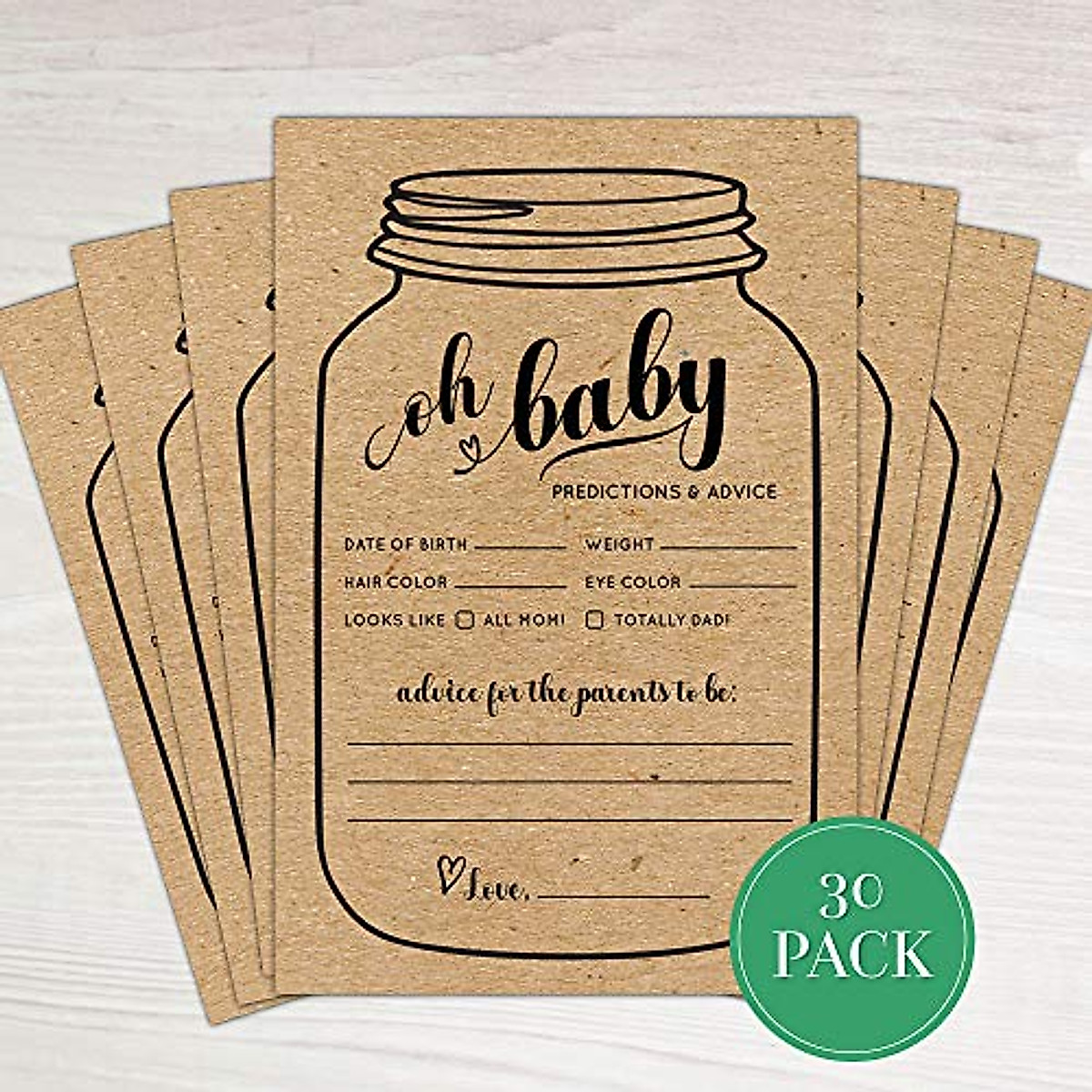 30 Pack Baby Shower Advice Cards- Kraft Advice and Prediction Cards for Gender Neutral Baby Shower Games