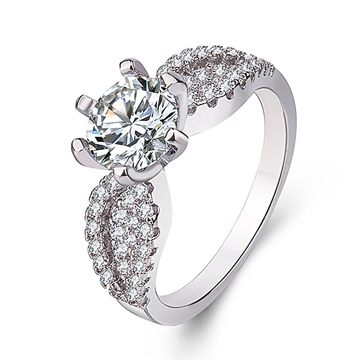 Luxury Diamond Silver Ring Bride Ring Engagement Wedding Ring Prong Setting Zircon Rings Jewelry for Your Princess