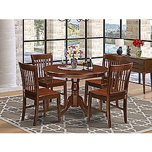 East West Furniture HLNO5-MAH-W 5 Piece Dinette Set for 4 Includes a Round Dining Table with Pedestal and 4 Dining Room Chairs, 42x42 Inch, Mahogany