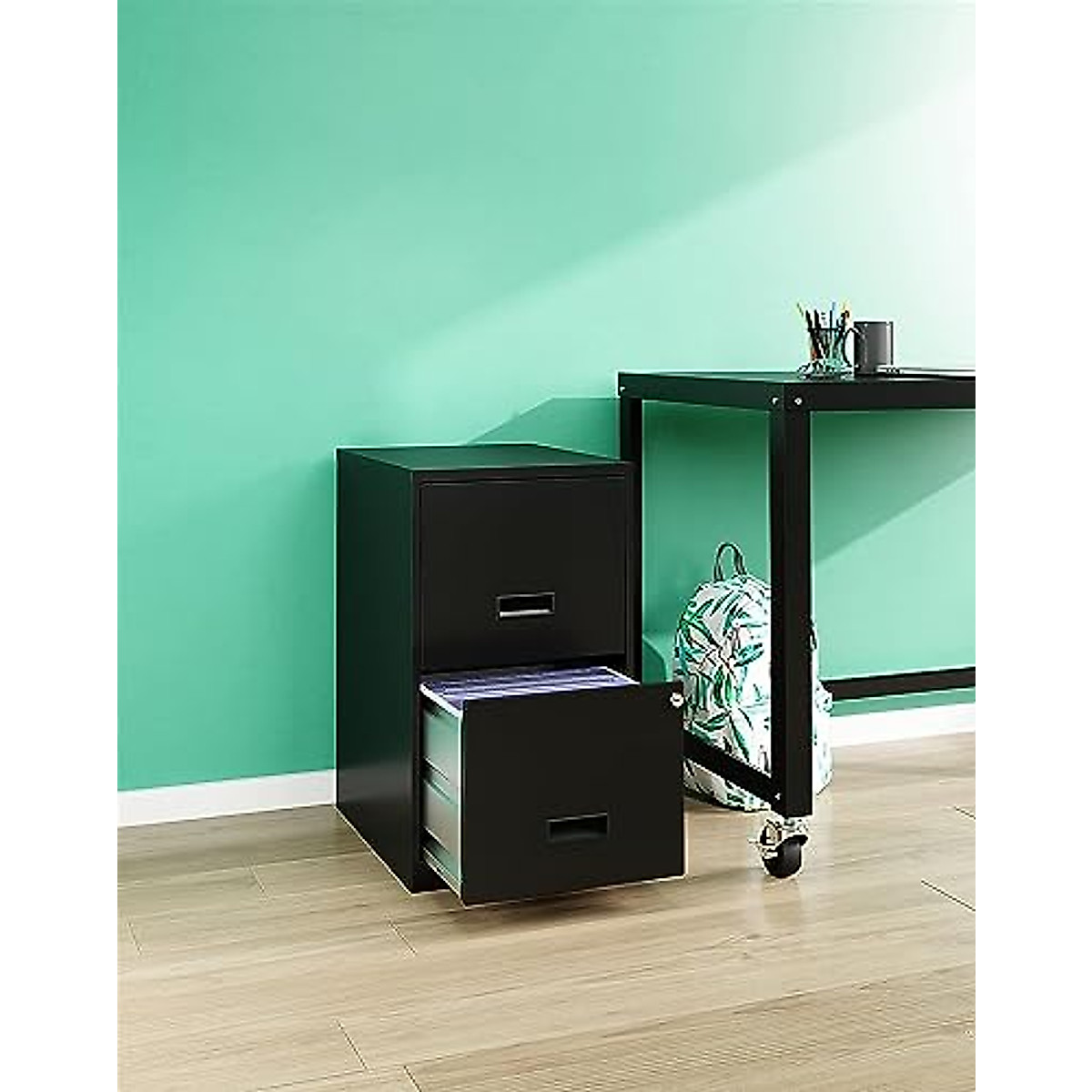 Filing Cabinet Size 18" Deep 2 Drawer Metal Steel Organization File Cabinet with Lock, Black