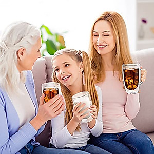 Eccliy 8 Pcs 16 oz Double Walled Glass Coffee Mugs Clear Coffee Mug Insulated Coffee Mugs with Handle and Bamboo Lid, Exquisite Clear Glass Cups for Coffee Tea Latte Cappuccino Espresso