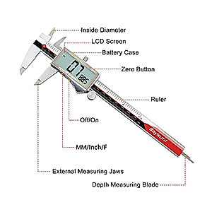 Digital Caliper, Electronic Micrometer 0-6" Inch Metrics Fraction Calipers Rulers 150 Millimeters Dimensional Measuring Tool Vernier Stainless Steel Large Screen