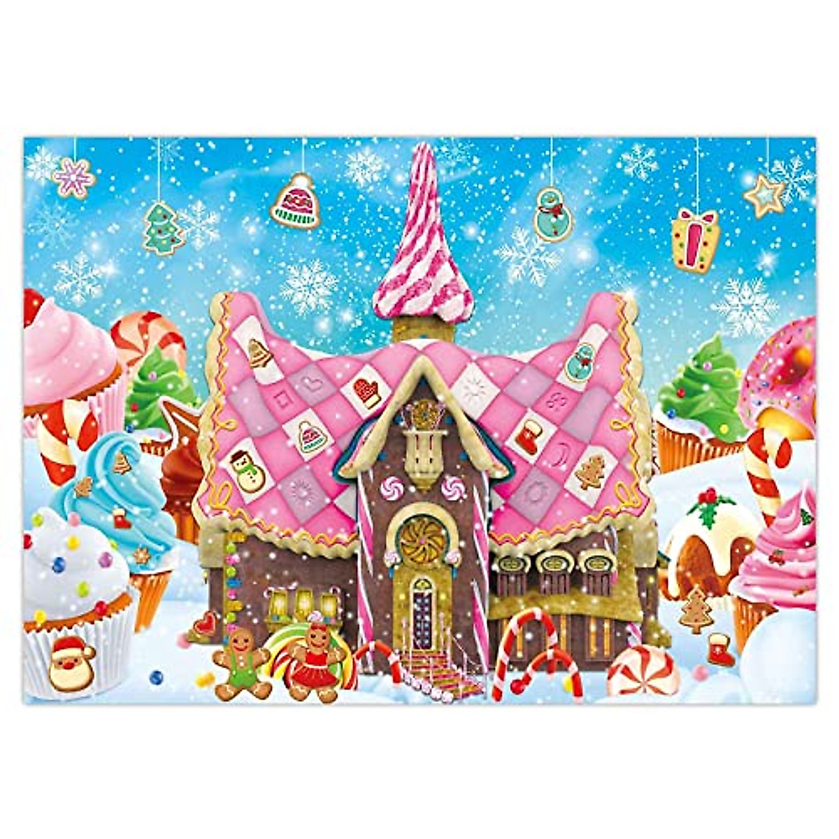 Funnytree 82" x 59" Gingerbread House Backdrop for Photography Pictures Winter Merry Christmas Xmas Land Cookies Exchange Candyland Baby Shower Birthday Party Supplies Decorations Banner Background