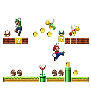 Super Mario Build a Scene Peel and Stick Wall Decal Stickers Wall Decals Stickers DIY Removable Stick Baby Boys Girls Kids Room Nursery Wall Mural Decor