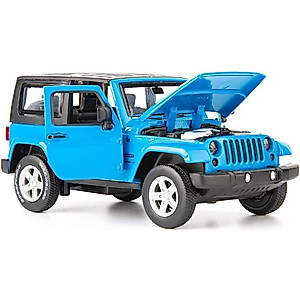 TGRCM-CZ Diecast Model Cars Toy Cars, Wrangler Rubicon1:32 Scale Alloy Pull Back Toy Car with Sound and Light Toy for Girls and Boys Kids Toys (Blue)