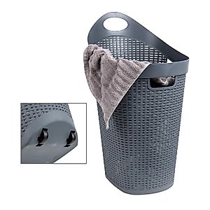 Mind Reader 60L Rolling Laundry Hamper, Clothes Basket, Wheels, Wicker Style, Plastic, 19.5"L x 14.75"W x 29.25"H, Grey