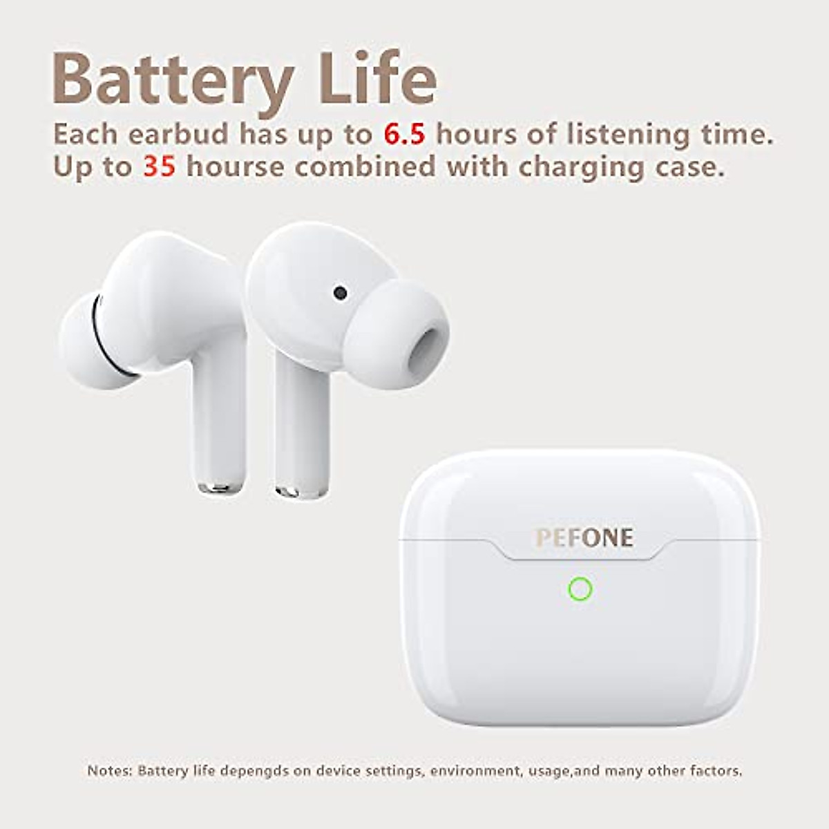 Pefone Wireless Bluetooth Earbuds,Active Noise Cancelling Wireless Earbuds Immersive Deep Bass ENC Earphones True Wireless in-Ear Earbuds