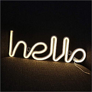 QiaoFei Neon Light,LED Hello Neon Word Sign Neon Letters Light Art Decorative Lights,Marquee Signs/Wall Decor for Christmas,Birthday Party,Kids Room,Living Room,Wedding Party Supplies(Warm White)