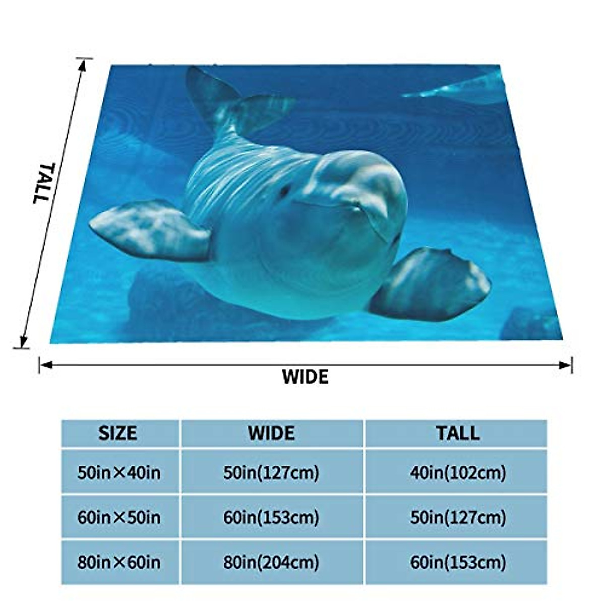D-WOLVES Plush Throw Blanket,Cute Beluga Whale - Blue Soft Fuzzy Fleece Blanket,Cozy Outdoor Travel Blanket for Bedroom Livingroom Sofa Couch Car Bed,50x60 in
