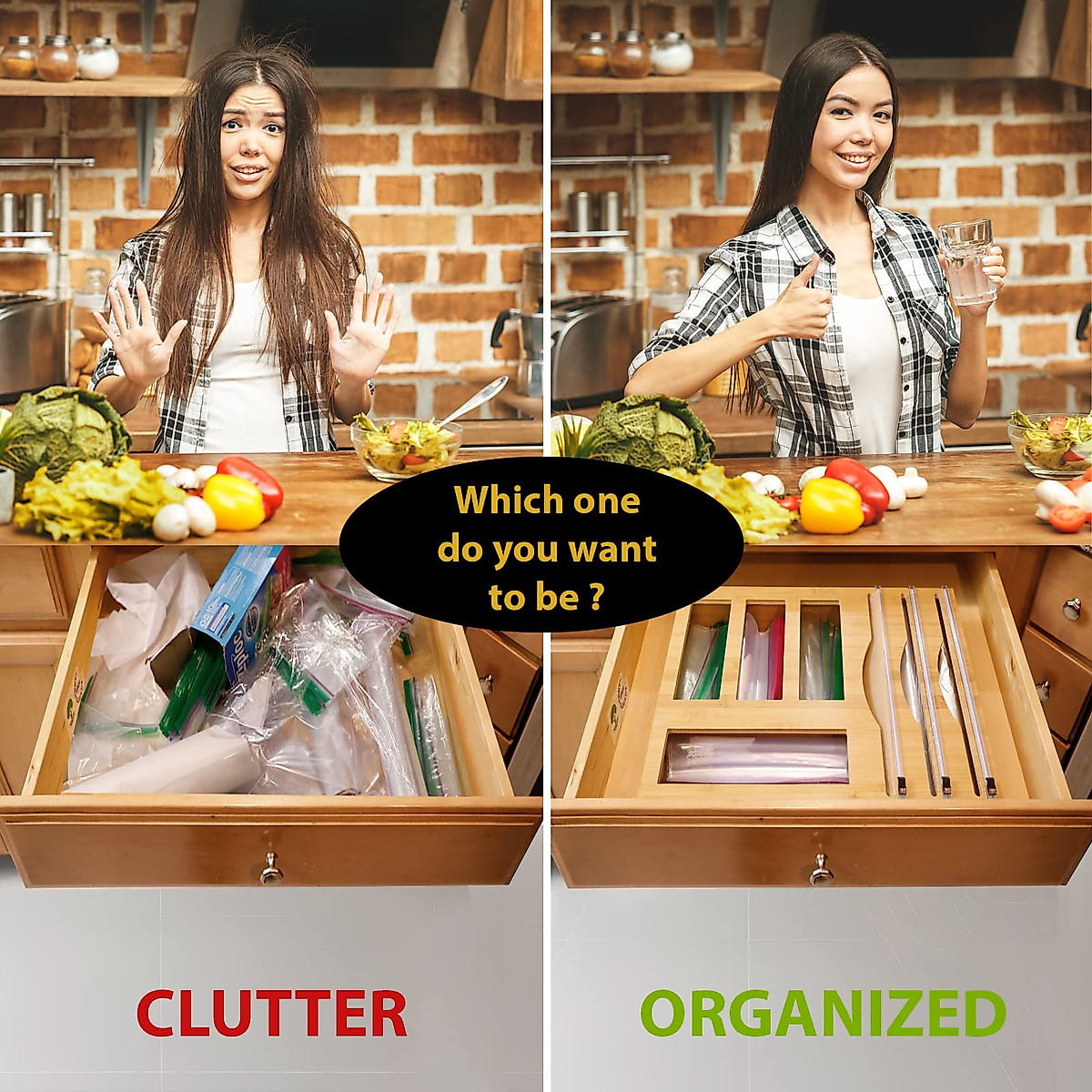 Premium! Drawer Organizer for Ziplock Bags and Foil, Sandwich Bag Organizer, Foil and Plastic Wrap Organizer, Kitchen Wrap Organizer, Ziplock Bag Organizer with Foil and Plastic Wrap Organizer.