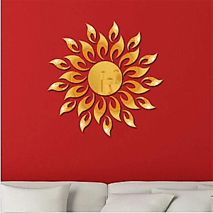 Winwinfly Mirror Wall Stickers Sun Flower Shape Wall Decals for Home Wall Decoration,Golden