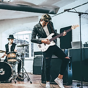 GLARRY Full Size Electric Bass Guitar with 20W AMP, 4 String Beginner Starter Kit with Accessories including Cable, Strap, Bag for Kids and Adults (White)