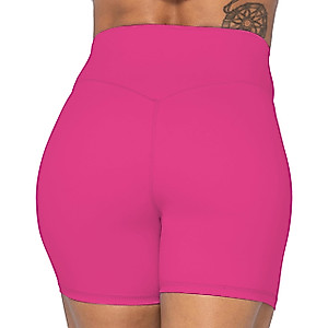Sunzel Women's Biker Shorts in High Waist Tummy Control with No Front Seam 5" Hot Pink Medium