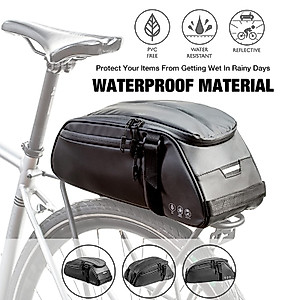 ZIMFANQI Bike Rear Bag Reflective,Water Resistant Bicycle Pannier Rack Bag Cargo Trunk Storage Cycling Carrier Chest Bag,8L Capacity with Multi Pocket Taillight Loop,Shoulder Strap for Outdoor