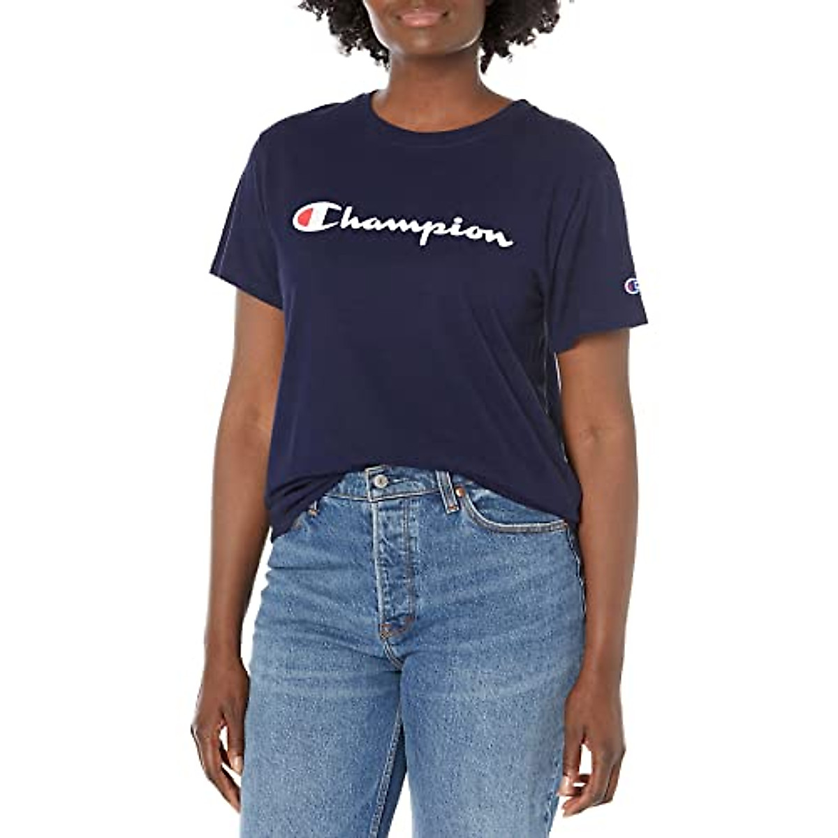 Champion, Classic Short Sleeve T-Shirt, Lightweight Tee for Women, Logo (Plus Size Available), Athletic Navy Script, 4X