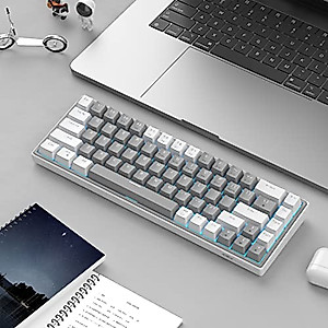 MageGee 60% Mechanical Gaming Keyboard, 68 Keys Hot-Swappable Compact Blue LED Backlit Gaming Keyboard, SKY68 Wired Ergonomic Mini Office Keyboard for Windows PC Gamer (Red Switch, White & Gray)