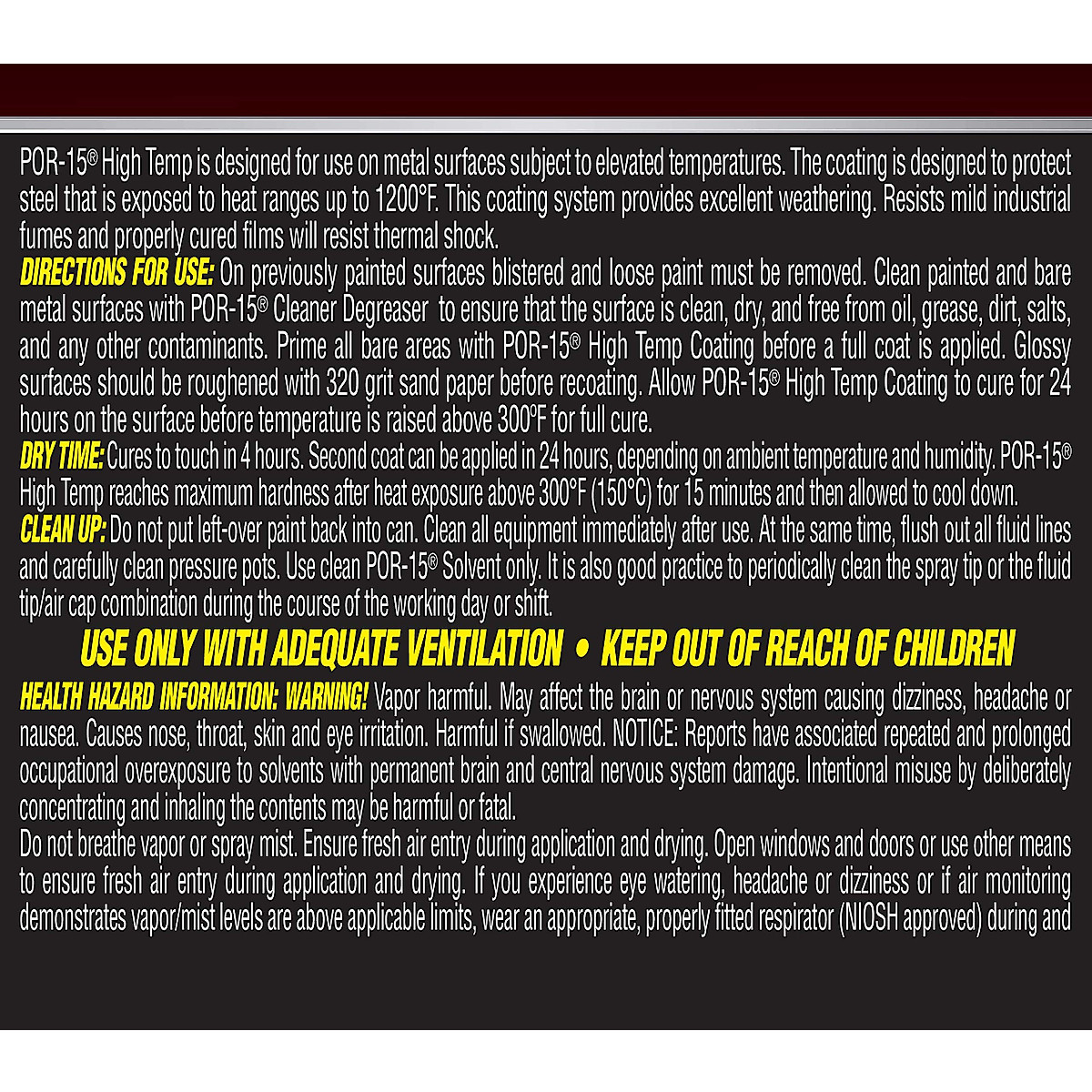 POR-15 High Temperature Paint, High Heat Resistant Paint, Weather and Moisture Resistant, 8 Fluid Ounces, Flat Black