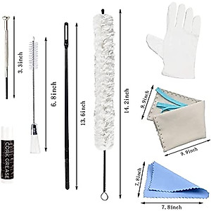 Flute Cleaning Kit Include 1pc Cotton Cleaning Brush, Flute Swab, Double-End Dust Brush,Flute Cleaning Rod, Screwdriver for Flute Repairing,Cork Grease, a Pair Cotton Gloves, 1pc Flute Cleaning Cloth