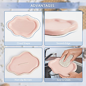 Pretty Jolly Ceramic Spoon Rest for Stove Top Kitchen Spoon Holder for Counter Coffee Spoon Rest Utensil Rest Pink Spatula Rest Cloud Shape Home Decorative 7.68 Inches