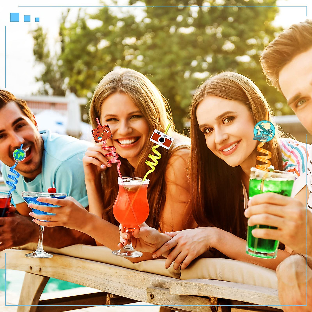 24 Pcs Travel Themed Party Favors Supplies Plastic Drinking Straws, Adventure Awaits Bon Voyage Birthday Party Supplies, Colorful Reusable Straws for Festivals Birthday Summer Beach Party Carnivals