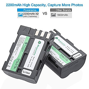 Powerextra EN-EL3E 2X EN-EL3E Battery & Charger Compatible with Nikon D50, D70, D70s, D80, D90, D100, D200, D300, D300S, D700 D900 Digital Cameras (Free Car Charger Available)