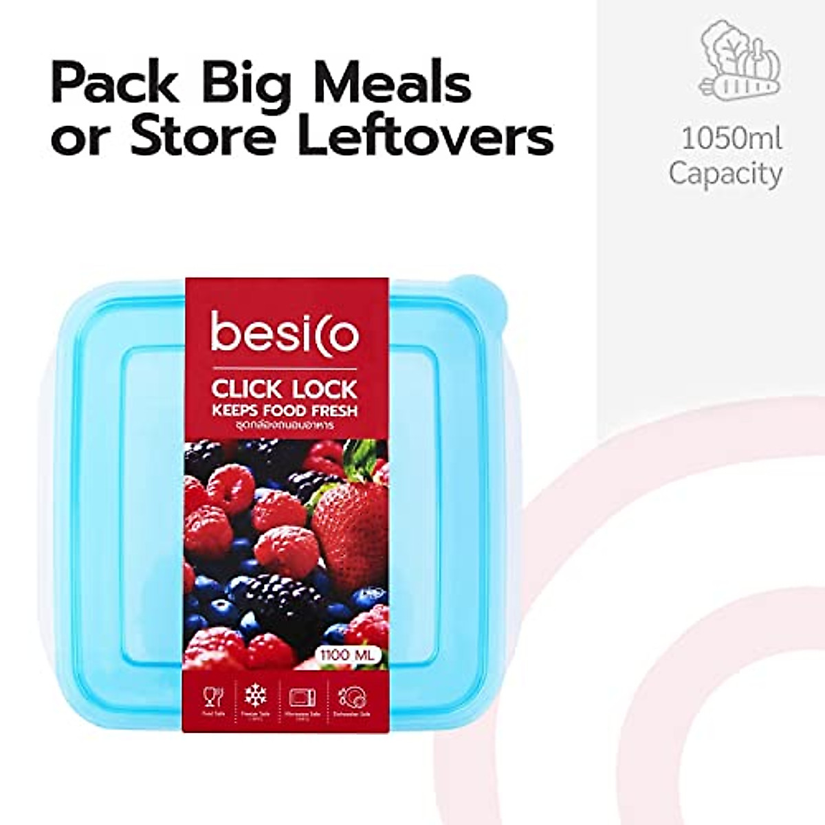 BESICO Airtight Food Containers Set with Lids, Reusable Meal Prep Containers for Freezer, Microwave & Dishwasher, BPA-Free Plastic Storage Containers with Lids, 3 Pack