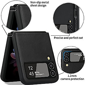 KEZiHOME Samsung Galaxy Z Flip 4 Case, Samsung Z Flip 4 Genuine Leather Case, Slim Thin Shockproof Full-Body Protective Cover Phone Case Compatible with Galaxy Z Flip 4 5G (Black)