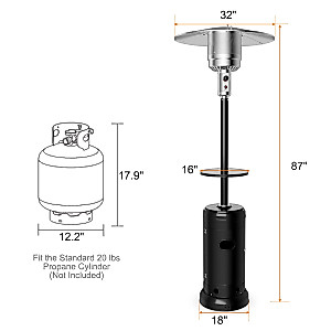 Toolsempire 48,000 BTU Patio Heater Propane Heater, Outdoor Heater Propane with Wheels & Adjustable Shelf, Gas Patio Heater for Outdoor Use, Garden, Yard (Black)