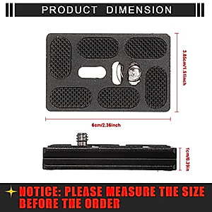 2 Pieces Metal Quick Release Plate with 1/4''-20 Camera Screw Tripod Mount Plate Fits Standard for DSLR Camera Tripod Ball Head, Black (PU60)