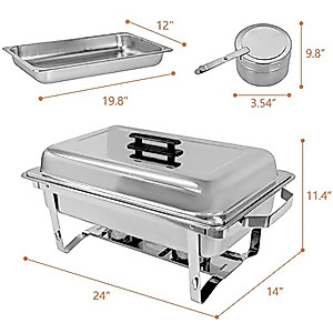 GRANDMA SHARK 4 Packs 8QT Stainless Steel Rectangular Chafing Dishes Sets with Alcohol Furnace for Catering Buffet Warmer Set Chafing Dish Buffet Set Food Warmers for Parties with Folding Frame