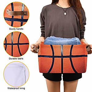 Sport Basketball Storage Bin Canvas Toys Storage Basket Bin Large Storage Cube Box Collapsible with Handles for Home Office Bedroom Closet Shelves，1 pc