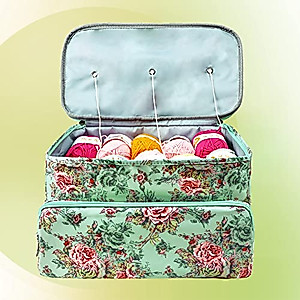 LOOEN Knitting Bag, Yarn Storage Organizer Tote Bag Holder Case Cuboid with Zipper Closure and Pocket for Knitting Needles Crochet Hooks Project Accessories,Easy to Carry