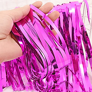 2 Pcs Hot Pink Metallic Tinsel Foil Fringe Curtains Backdrop, 3.28 ft x 6.56 ft Streamers for Birthday Wedding Engagement Bachelorette Party Photo Booth Bridal Shower Baby Shower Decorations Supplies