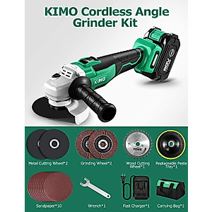 KIMO Cordless Grinder 20V Cordless Angle Grinder w/ 4.0Ah Li-Ion Battery & Charger, 9000RPM Brushless Motor, 4-1/2'' Blade, Electric Brake, 2-Position Handle, Battery Grinder Tool for Metal Wood