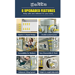 HOLIKE Bed Rails for Toddlers - 60" 70" 80" Extra Long Baby Bed Rail Guard (3 Sides: Perfect for Queen Bed, Include 3 Sides)