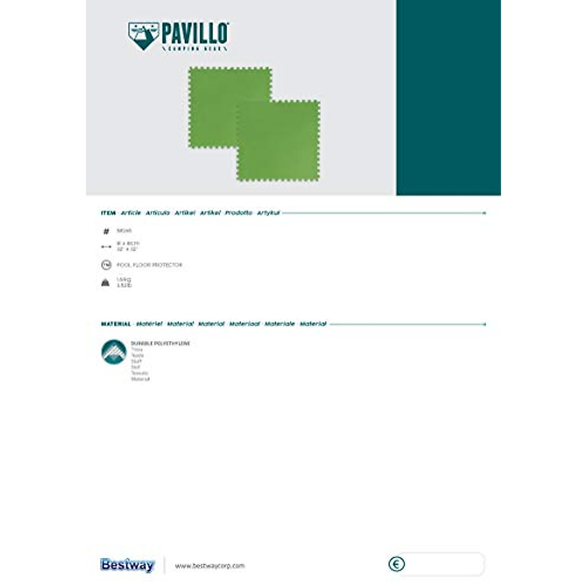 Bestway BW58265-20 Bodenschutzfliesen-Set, 8 Stück á 81 x 81 cm, grün Flowclear Pool Floor Protector, Ground Sheets for Hot tub, Spas and SwimmingPools, 8 x 81cm, Blue, Green