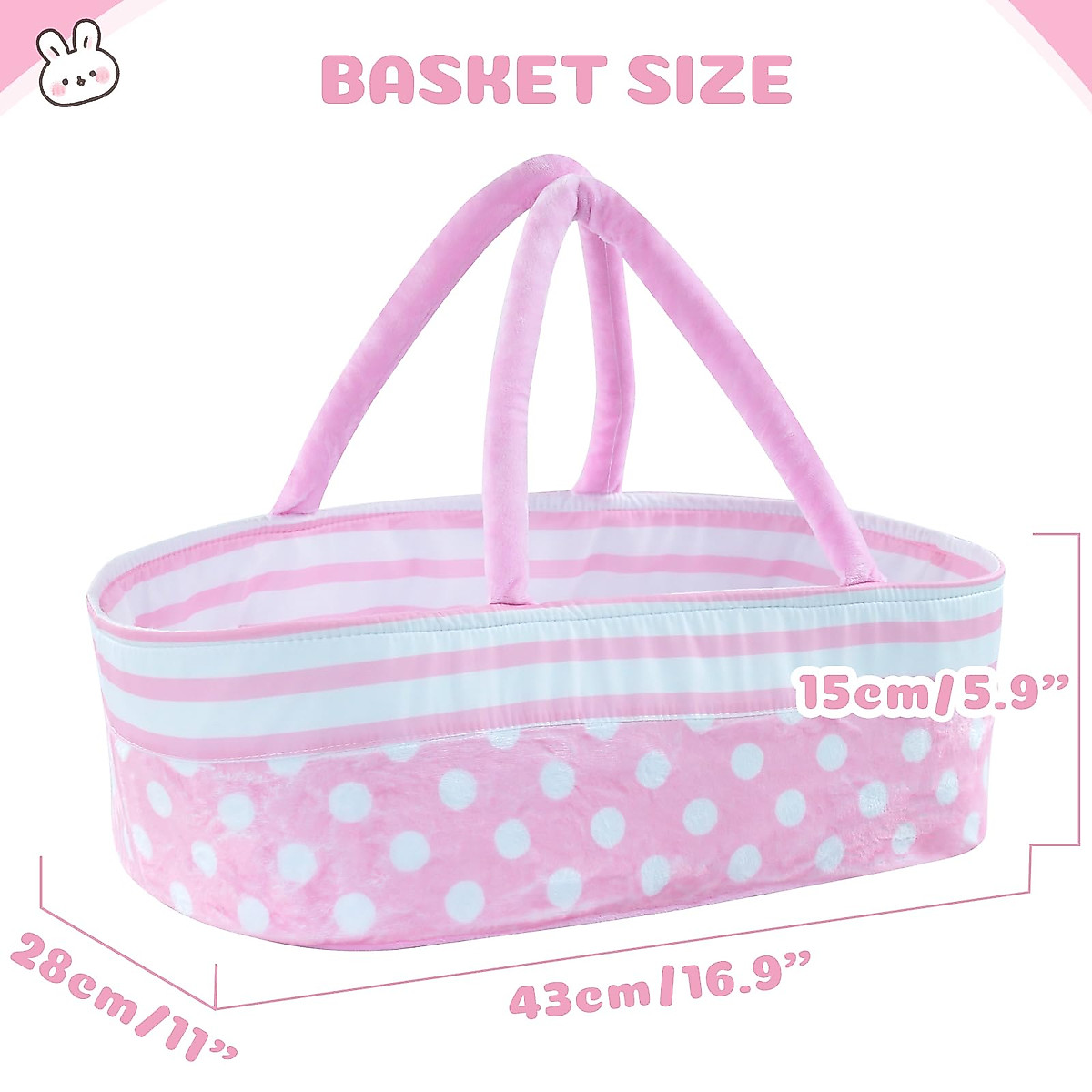 BABESIDE Reborn Baby Dolls Bassinet Foldable Baby Doll Crib Bed Soft Doll Carrier Doll Accessories with Handle for 17-22 inch Baby Dolls Girls (Pink)