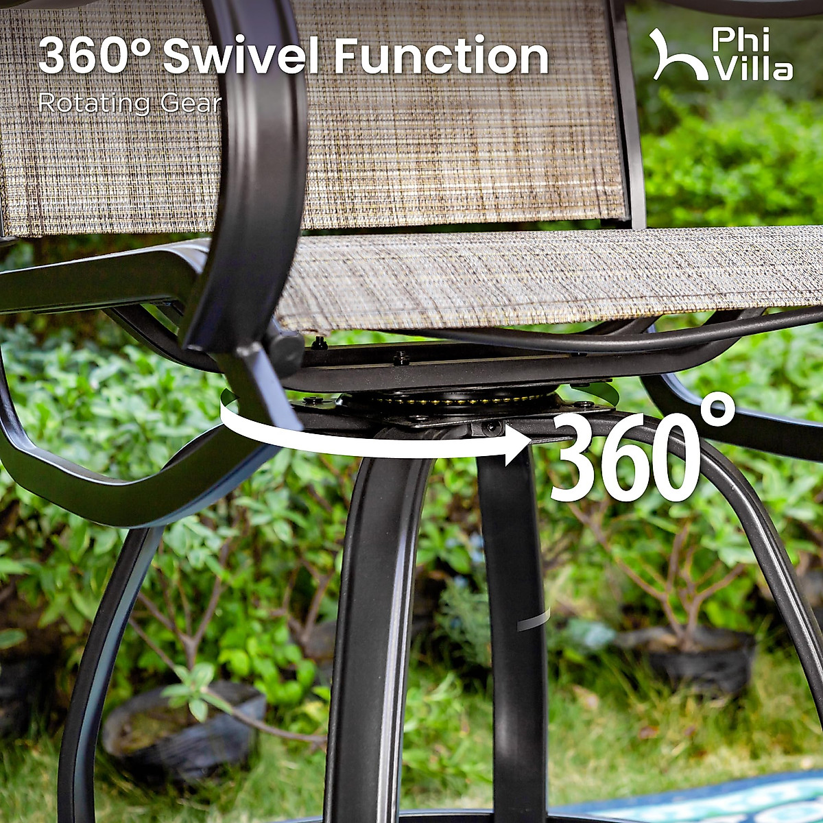 PHI VILLA 5 PCS Outdoor Bar Set, Counter Height Swivel Chair with Rectangle Metal Table, Textilene Fabric and Quick-Drying Waterproof,High Patio Set for Garden, Yard, Poolside